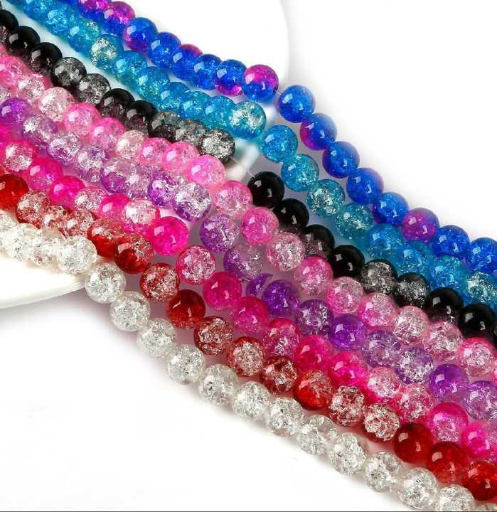 Crackle Glass Beads_ 50 pcs two color popping Glass Beads_ Size 8mm ...