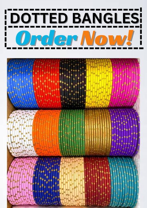Beautiful Zari Dot Design Color Coating Metal Bangles set of 12 bangles ...