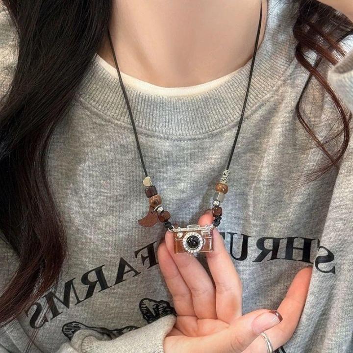 Vintage Brown Camera Pendant Necklace 2025 New Kpop Hip-Hop Simple ...