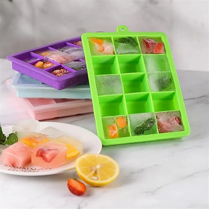 New 15 Grid Silicone Ice Cube Tray Square Reusable Mold for Kitchen ...