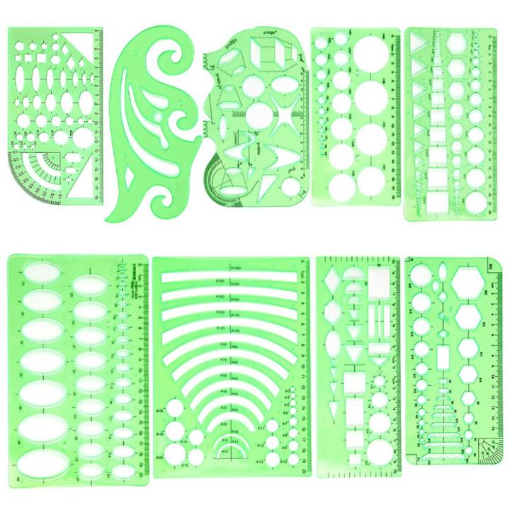 MIUSIE 1 Pcs 9 Types Plastic Green Ruler Geometry Drawing Template ...
