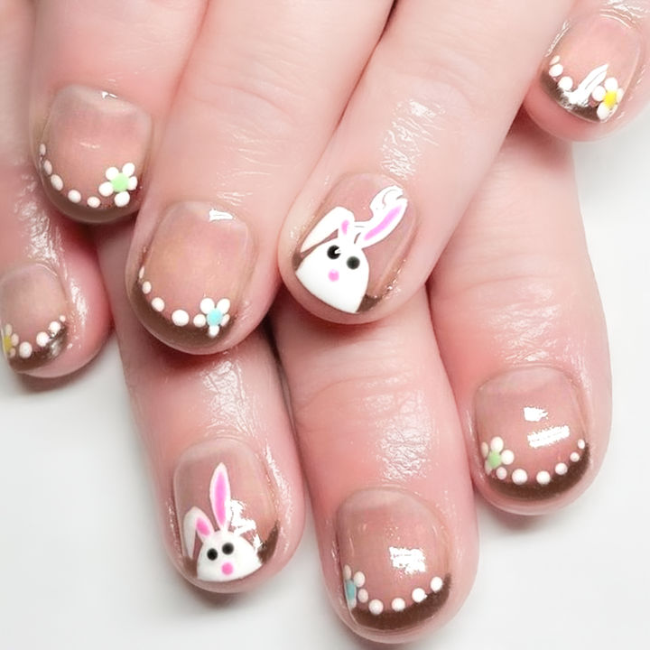 JB708 24pcs Short Square Fake Nails with French Brown Tip and White ...