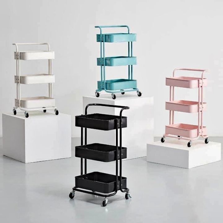 Kitchen Trolley Cart-Slim 3 Tiers Storage Rack Trolley With Wheels- Tea ...