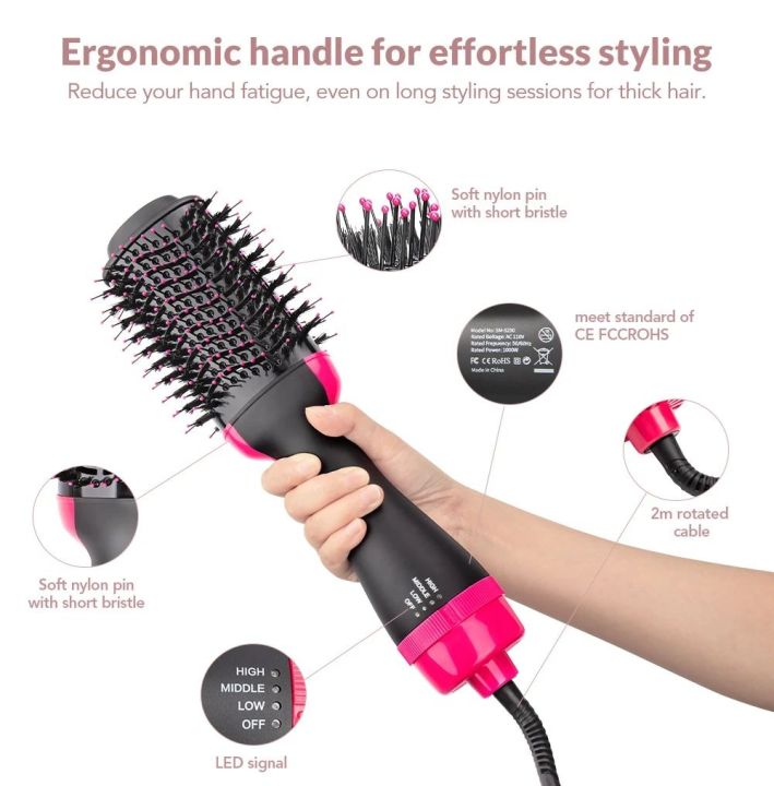Hot Air Brush Multi-Function Hair Dryer Straightener Curler Comb One ...