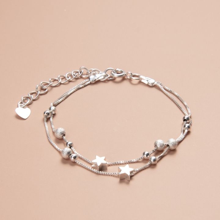 Latest Silver Color Ladies Five-point Star Bracelet Double-strand ...