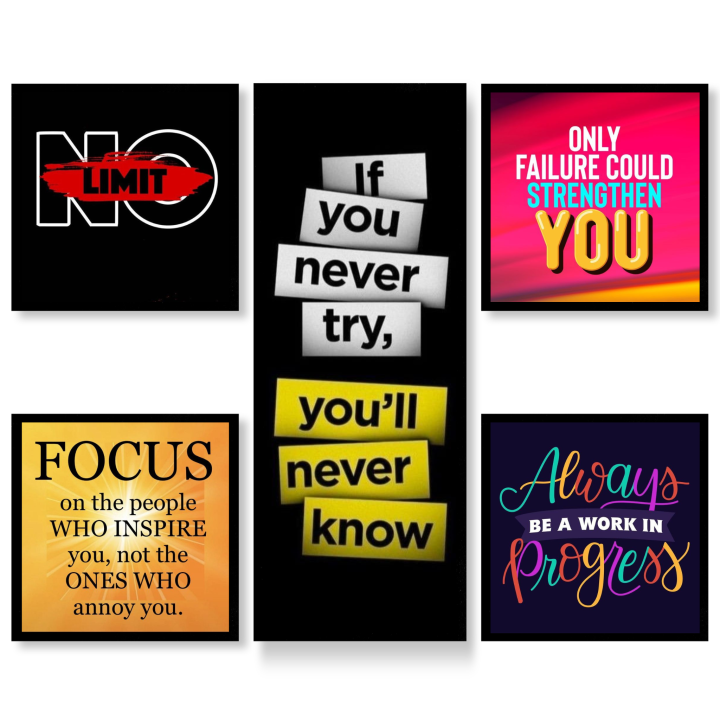 5-Piece Modern Minimalistic Motivational Quotes Frames - 6x6 Inches ...
