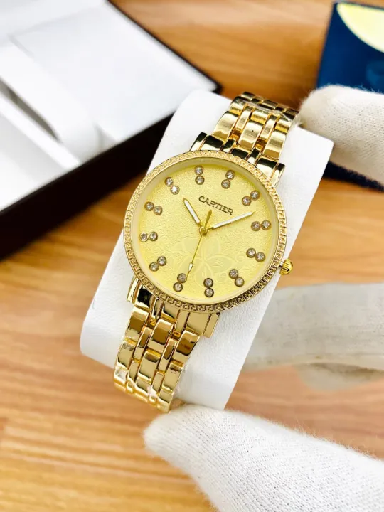Elegant-Toned Women's Watch with Floral Dial and Crystal Accents | Daraz.pk
