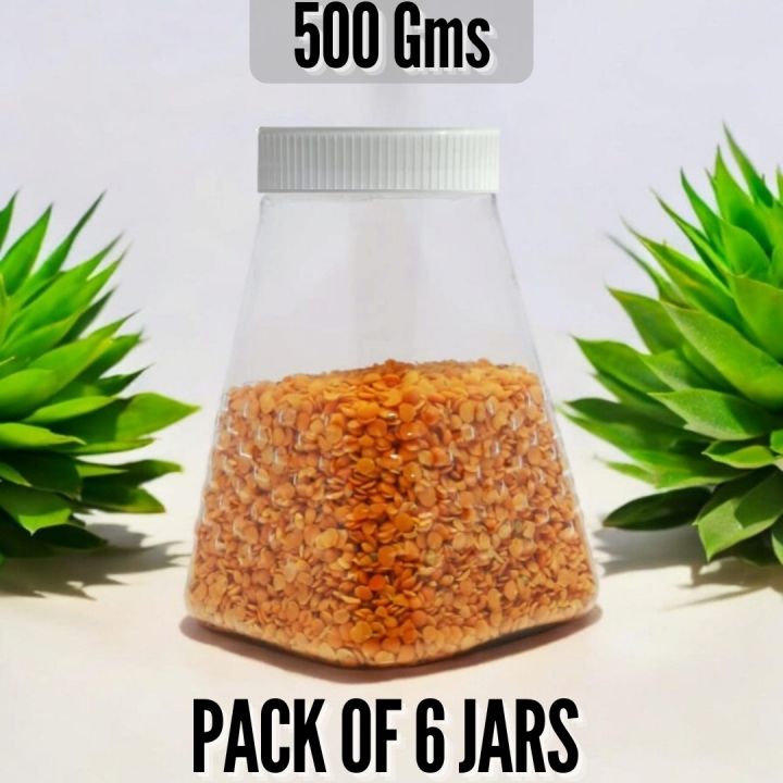 WITH WHITE CAP 6 JARS SMALL PYRAMID JAR for Kitchen - 0.5 KG STORAGE ...