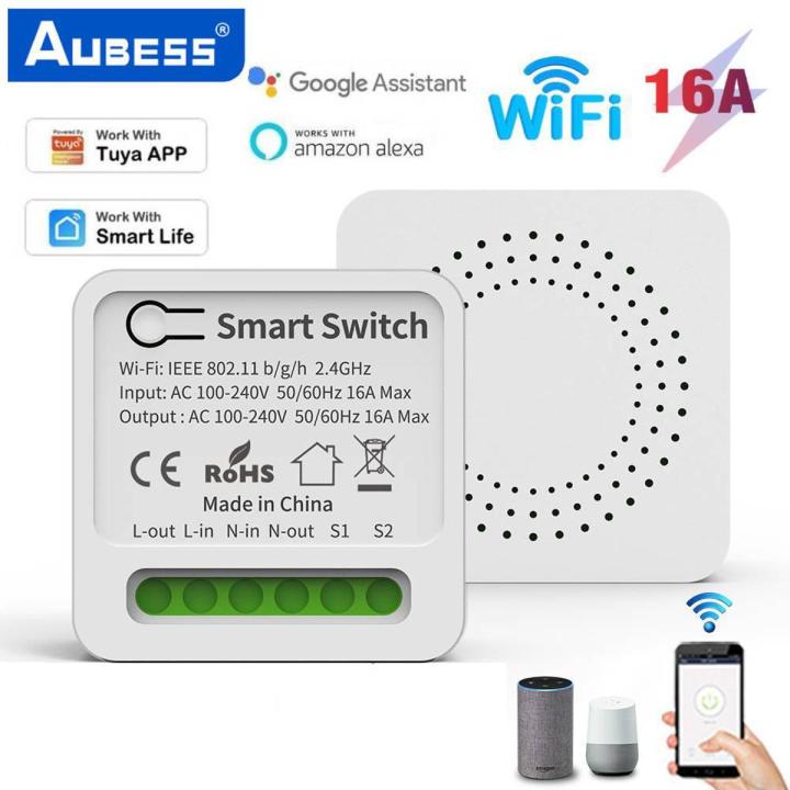 Aubess 16A tuya WiFi MINI Smart Switch 2-way control Timer Wireless ...