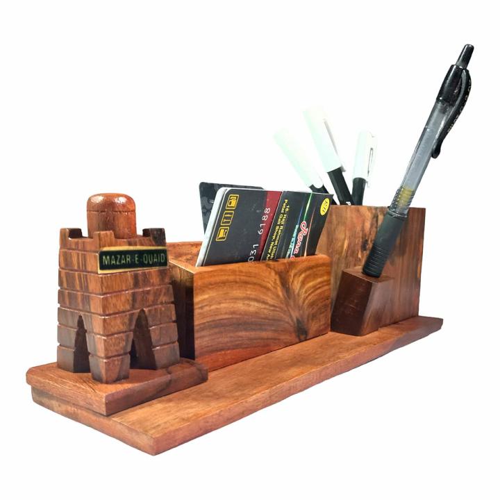 M. Quaid Desk Organizer, Wooden Desk Organizer With Pen Mobile and Card ...