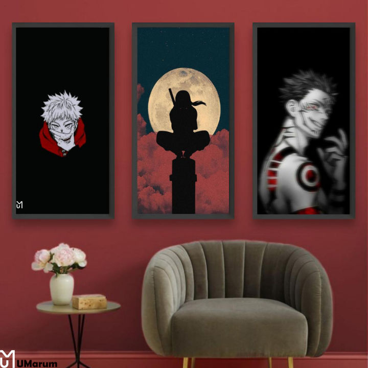 Black Theme Set of 3 Anime wall art frames, Anime Poster Frames | Daraz.pk