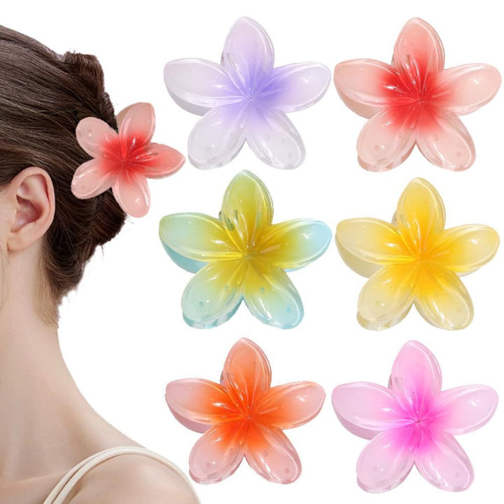 2Pcs 5.8mm Flower Hair Claw Clips for woman & Girls Gradient Claw Clips ...