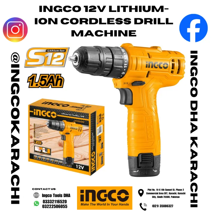 Ingco 12V Cordless Lithium-ion Drill Machine CDLI12428 | Daraz.pk