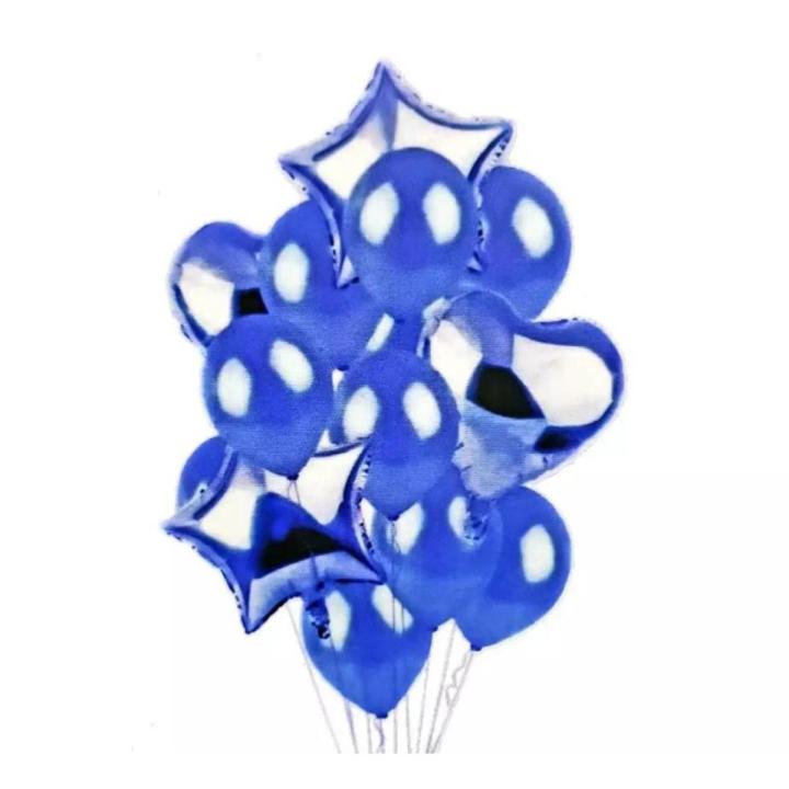 Full dark blue foil balloon set with star and heart foil 14pcs | Daraz.pk
