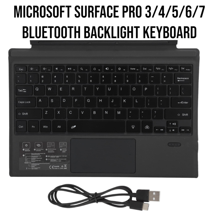 Microsoft Surface Pro 3/4/5/6/7 RGB Backlight Bluetooth Tablet Keyboard ...