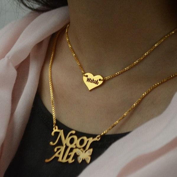 Customized Double Chain With Name In Heart And Premium Quality | Daraz.pk