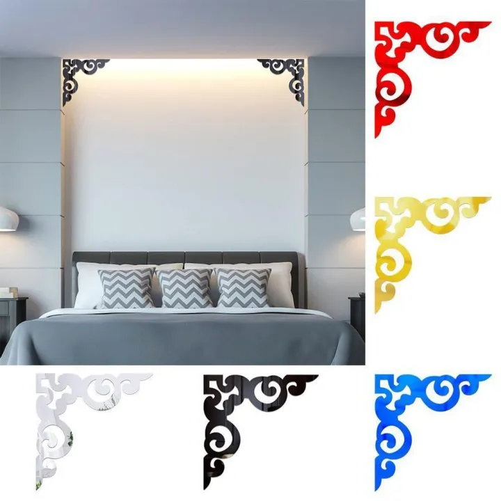 4PCS Simple Room Decor Mirror Wall Corner Sticker Acrylic Self Adhesive ...