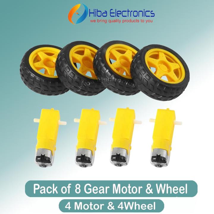 Pack of 8 pcs : DC Gear Motor and Plastic Wheel 3∼6V Dual Shaft Smart ...