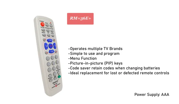 HUAYU RM-36E+ Univeral TV Remote Control | Daraz.pk