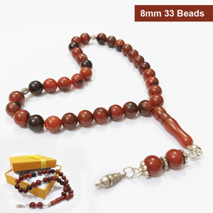 Original Turkish design Red Aqeeq Stone Tasbih 33 Beads Size 8-mm ...