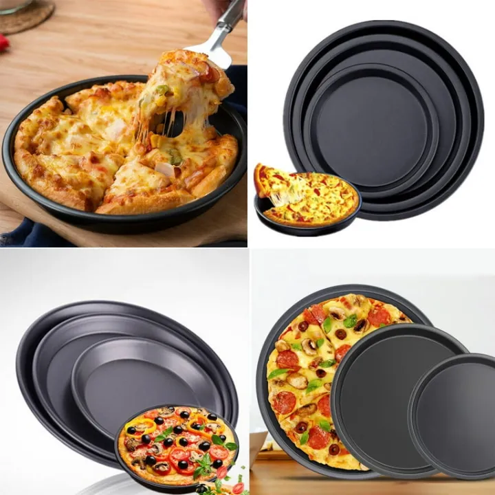 3Pcs Non-stick Pizza Tray Set Round Metal Carbon Steel Baking Dough Pan ...