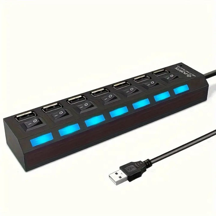 VVIA 7-Port USB 2.0 Hub with Blue LED Indicators & Individual On/Off ...