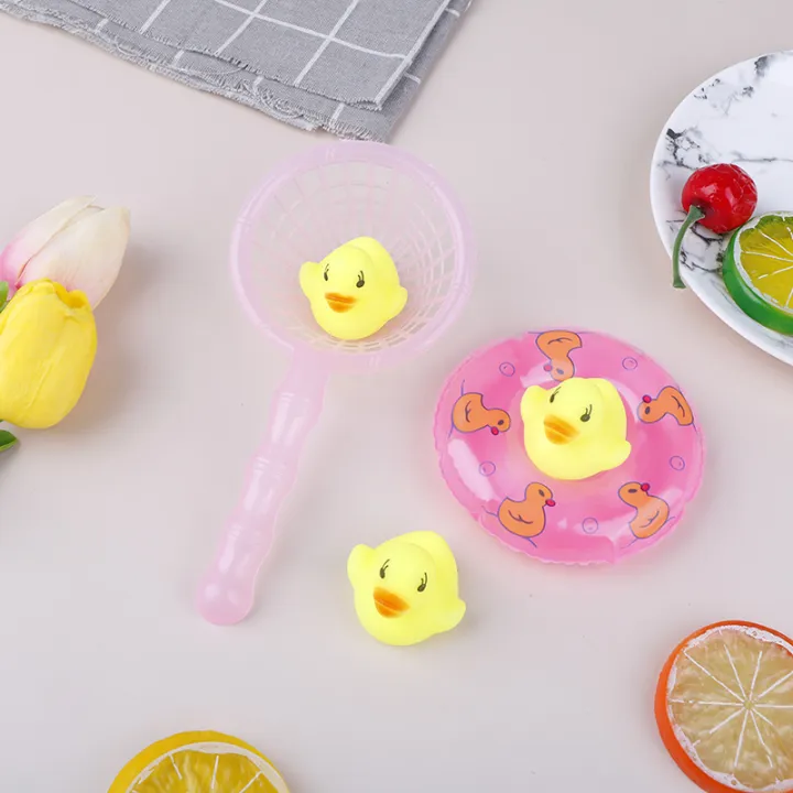 5 Pcs/Set Mini Baby Children Bath Toys Cute Rubber Duck Fishing Net ...