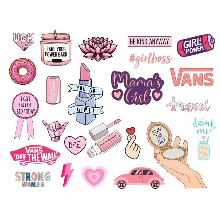 Pack of 24 Stickers - Pink Style Girl Stickers Guitar Skateboard Laptop ...