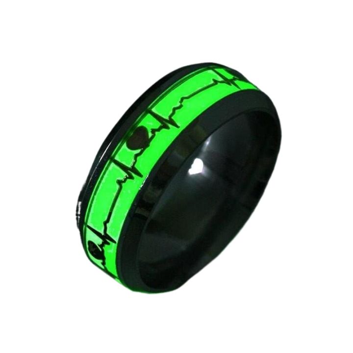 Fashion Couple Rings Multicolor Heartbeat Luminous Stainless Steel ECG ...