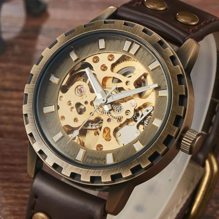Luxury Brand Unique Men Automatic Mechanical Watch Skeleton Gear Dial ...