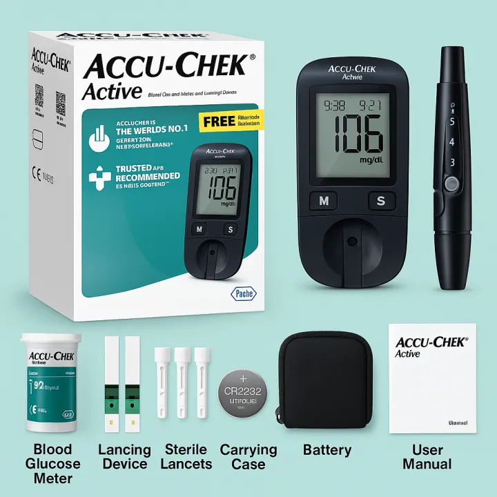Accu chek active glucometer suger test machine with 10 free strips ...