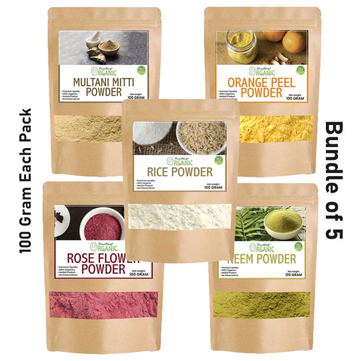 Pack of 5 Orange Peel Powder + Neem Leaves Fine Powder + Rose Powder ...