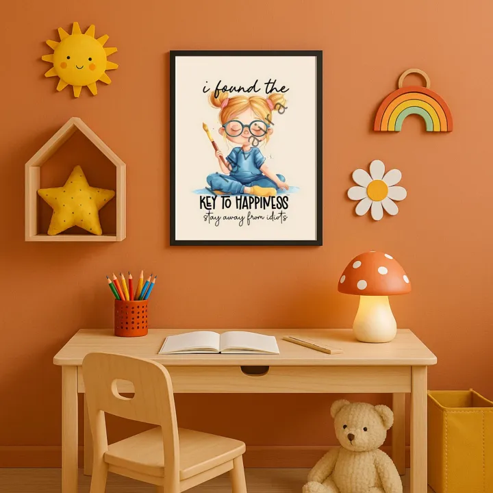 A4 Black Frame With Glass – “I Found the Key to Happiness” Funny Quote ...