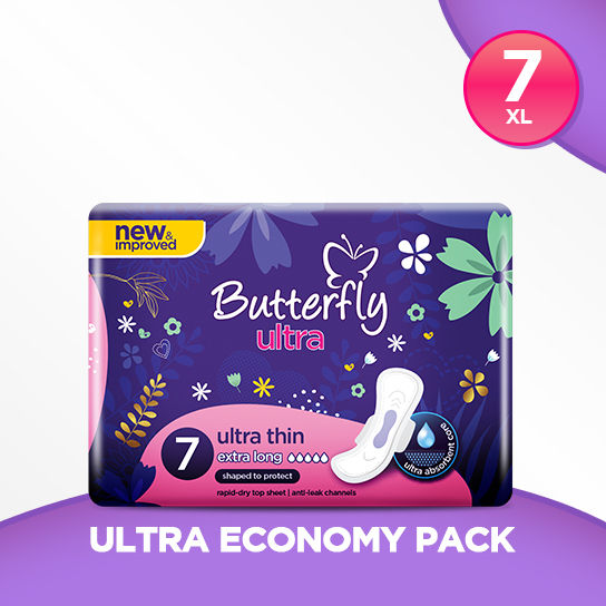 Butterfly Ultra-Thin Economy Pack Sanitary Diaper Pads Extra Long 7 Pcs ...