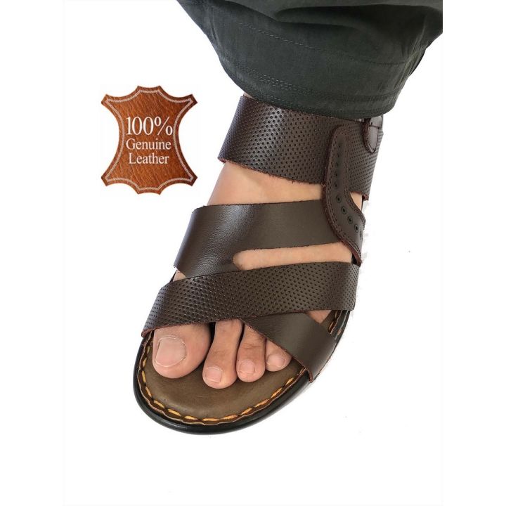 Maazu Leather Sandal For Men - Color Dark Brown | Daraz.pk