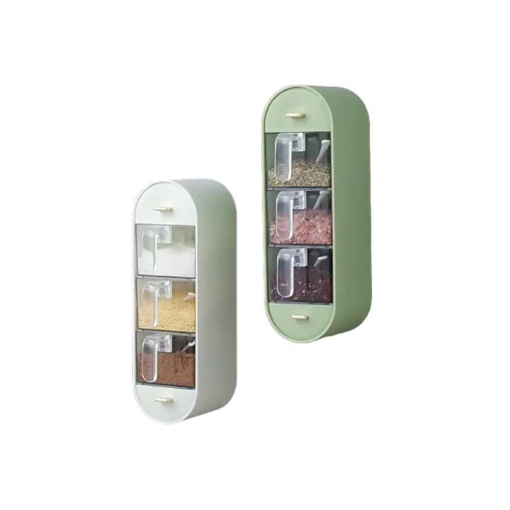 Kitchen Seasoning Box Masala Box Set wall mounted 4 Grid Portion Spice ...