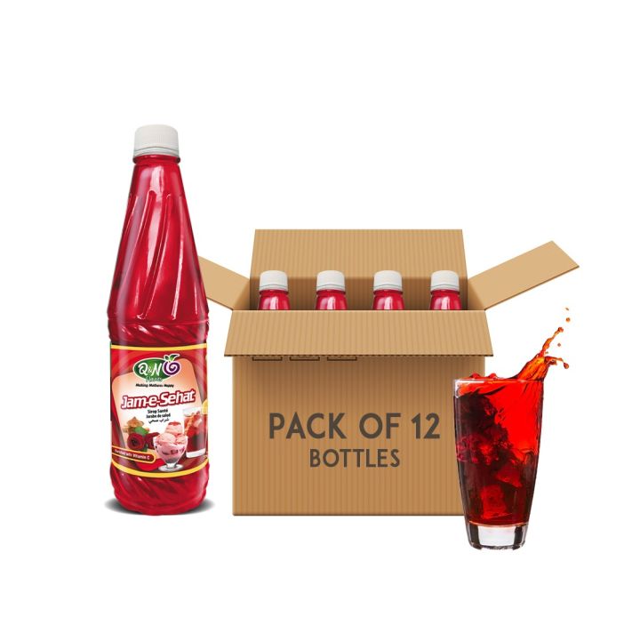 Q&N FLAVORS Jam e Sehat RED SYRUP Lal Sharbat 770ML Carton (12 pieces ...