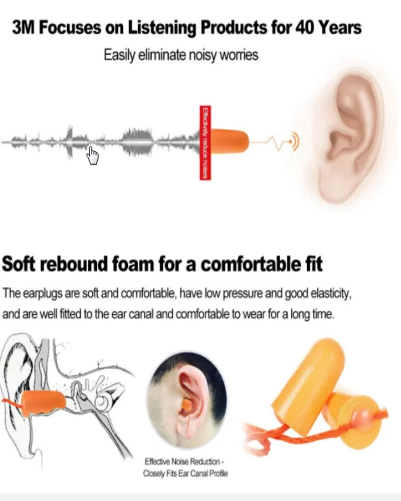 2 Pairs of E-A-R Classic Anti Noise Foam Ear Plugs Yellow Color ...