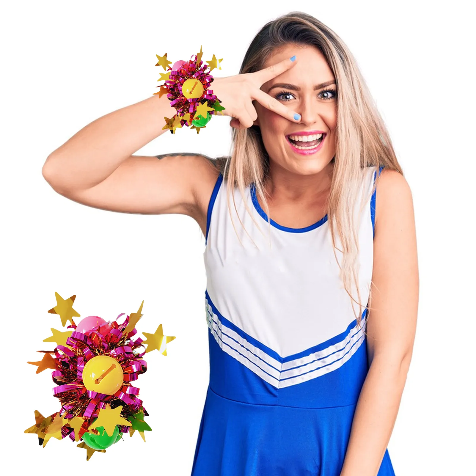 Quasar Sparkling Wrist Flower Sparkling Cheerleading Wristband with Star Bell Decor Festive ...