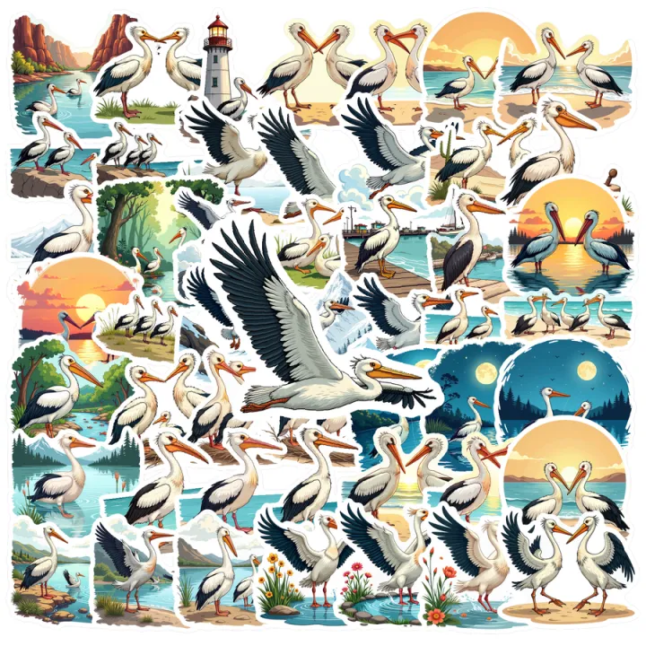 50pcs Adorable Pelican Stickers Cartoon Kids Stationery Water Bottle ...