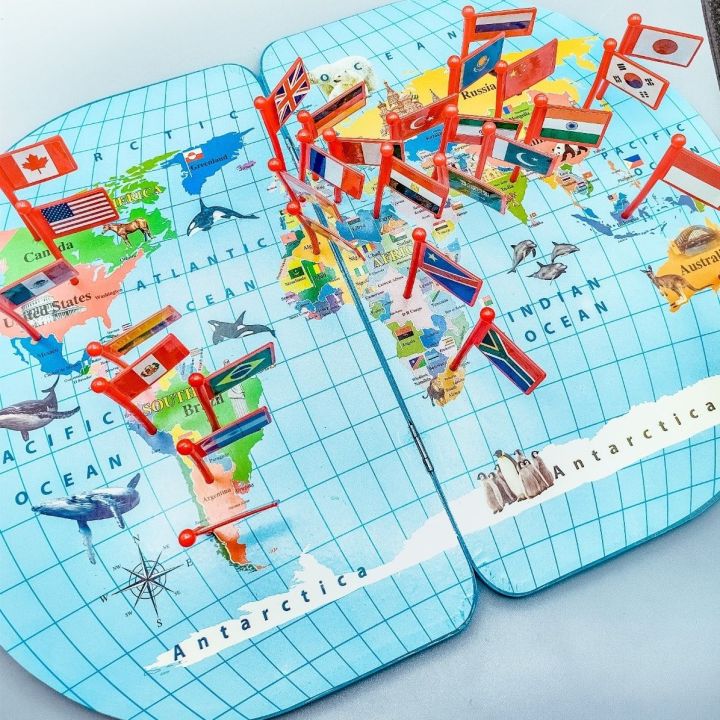 World Map for Kids Learning With 30 Countries Flags with Language ...