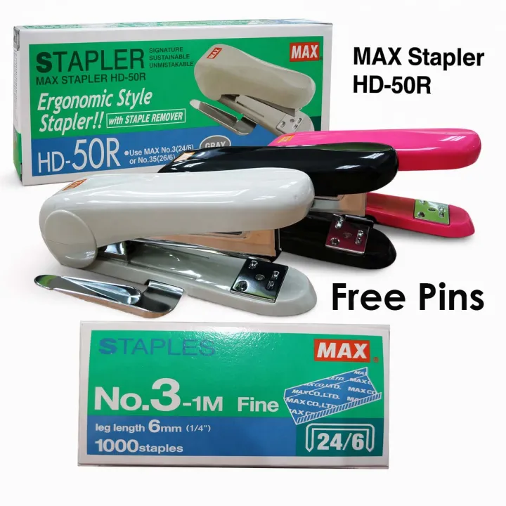Max HD-50R Durable Stapler Machine with Staple Remover & Free Pins 24/6 ...