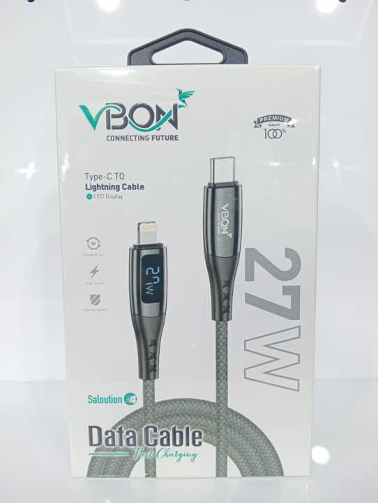 VBON 27W Type-C to Lightning Fast Charging Data Cable with LED Power ...