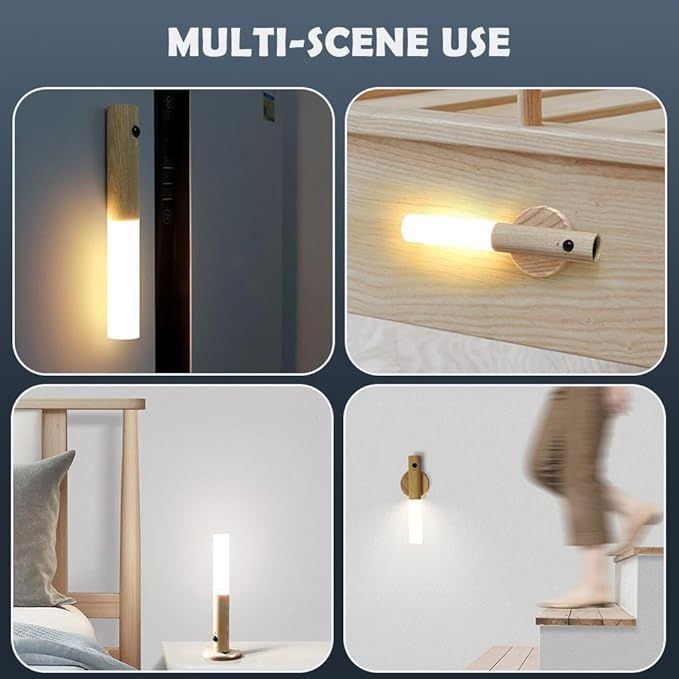 Sleek Wooden Motion Sensor LED Light – Smart Ambient Lamp with Auto ...