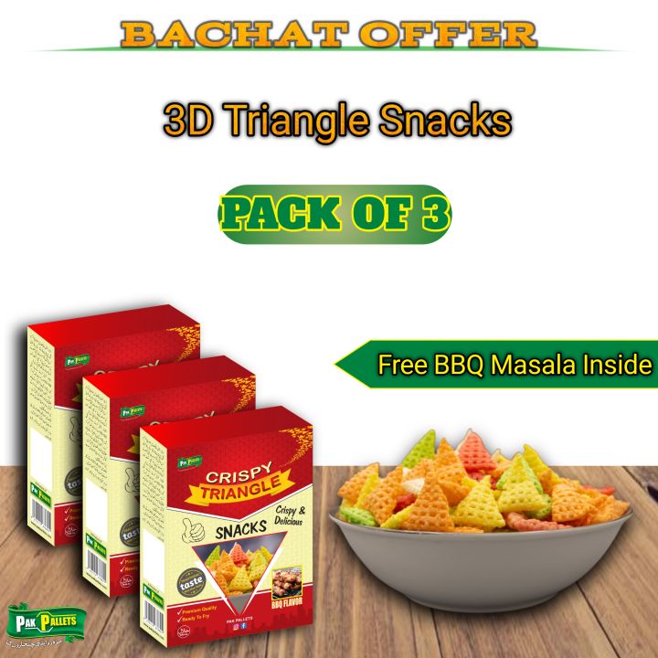 Pack of 3 snacks, 3D Triangle Crispy and crunchy Snacks, mix color ...