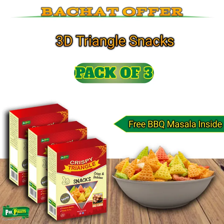 Pack of 3 snacks, 3D Triangle Crispy and crunchy Snacks, mix color ...