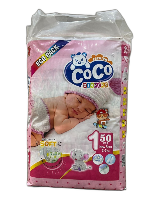 COCO Baby Diapers New Born 50Pcs Economy Pack (3-6 Kg) | Daraz.pk