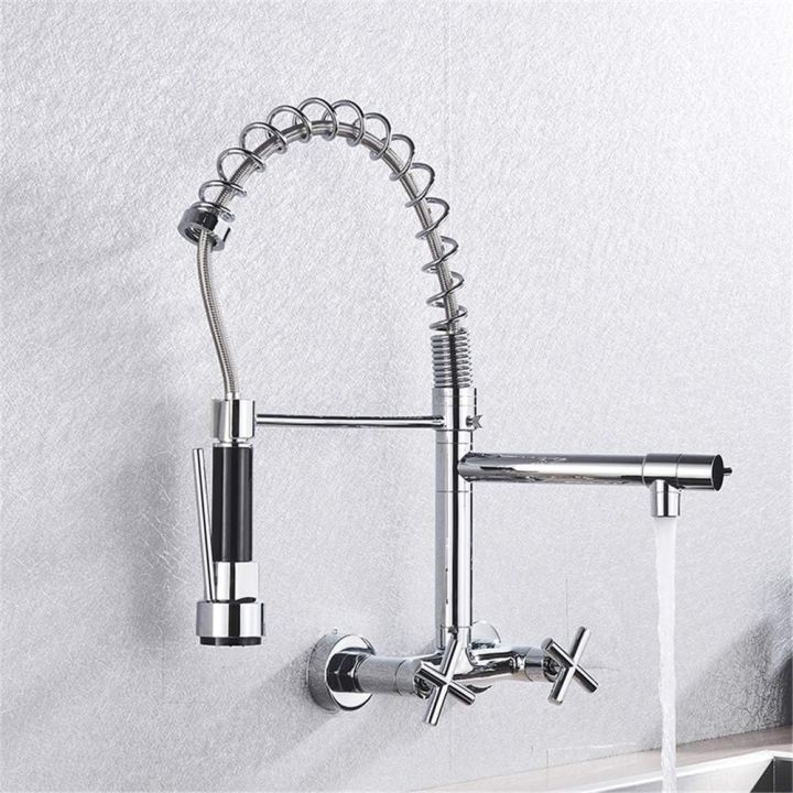 Wall Mounted Kitchen Faucet, Double Handle Mounted Spring Faucet with 2 ...