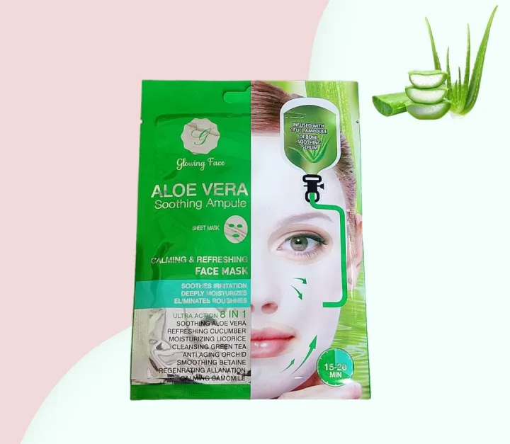 GLOWING FACE 8 IN 1 ALOE VERA SHEET MASK | Daraz.pk