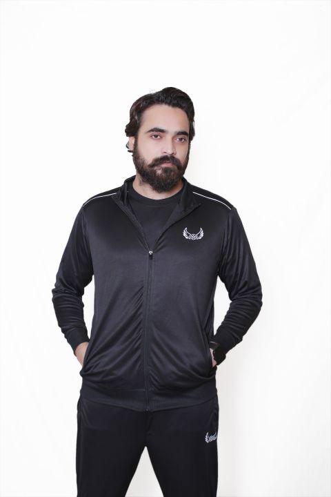 Black With white lining Sports Jacket | Daraz.pk